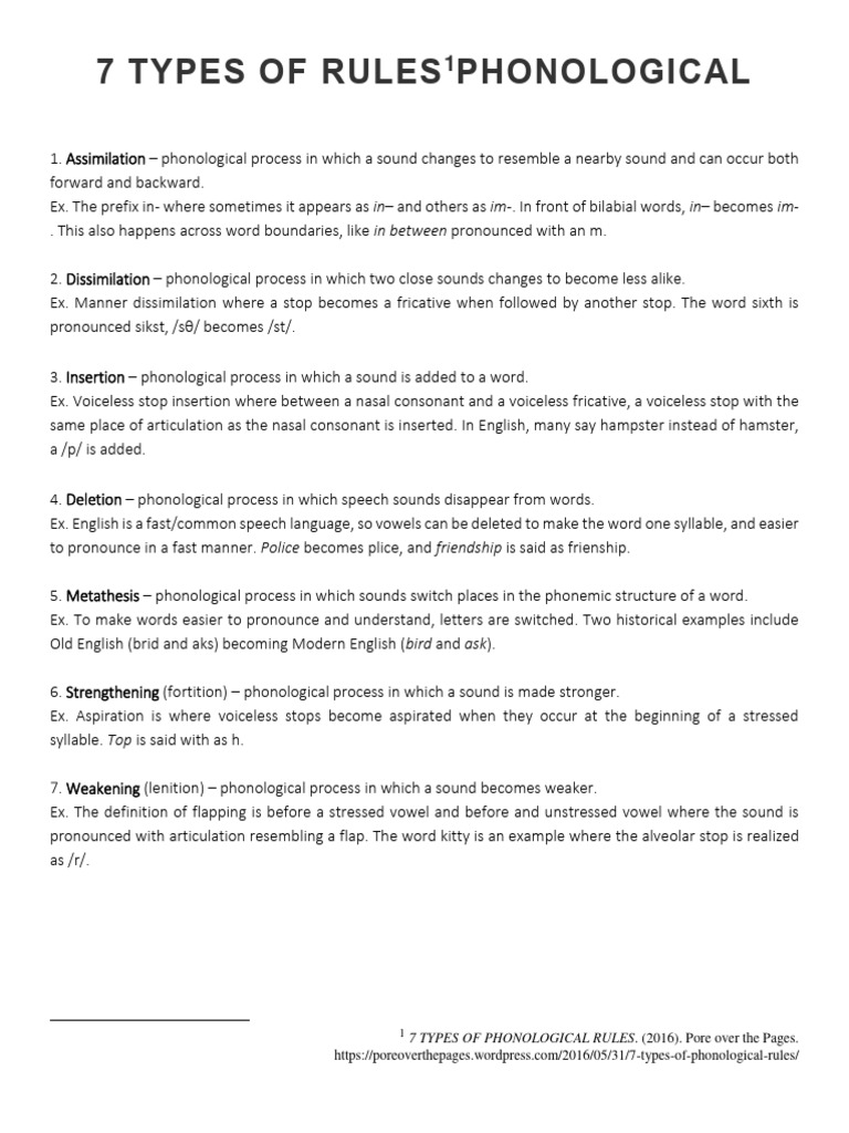 7 Types of Phonological Rules Explained | PDF