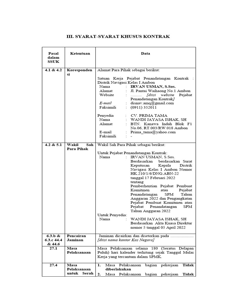 Kontrak Penyedia Pulau Suanggi | PDF