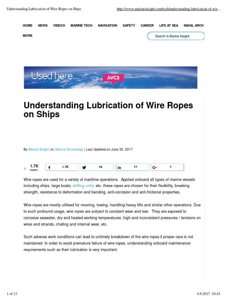 Lubrication of Wire Ropes On Ships | PDF | Rope | Wire