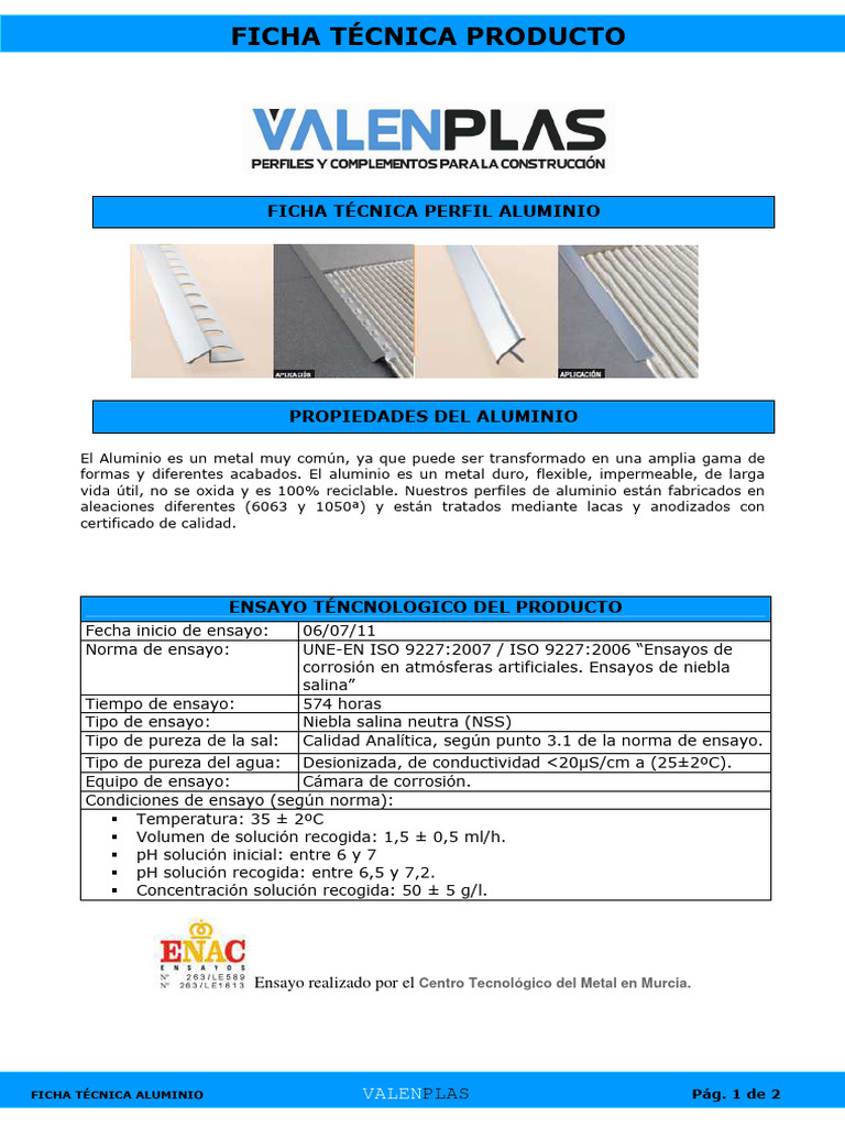 Ficha Técnica Aluminio | PDF | Aluminio | Elementos metálicos