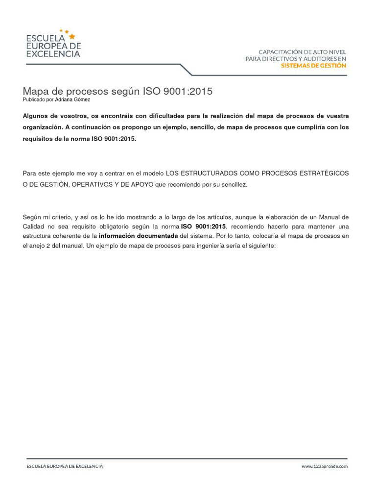 5 Ejemplo de Mapa de Procesos Según ISO 9001 2015 | Descargar gratis ...