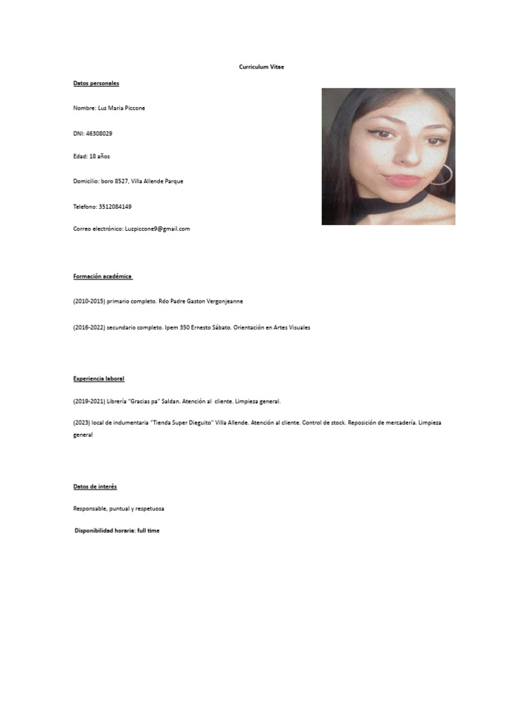 Curriculum Vitae Luz | PDF