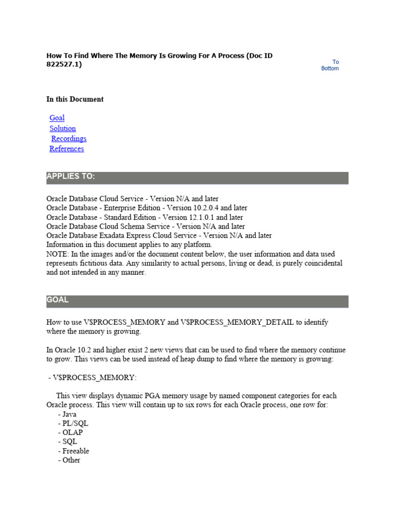 PGA How To Find Where The Memory Is Growing For A Process (Doc ID ...