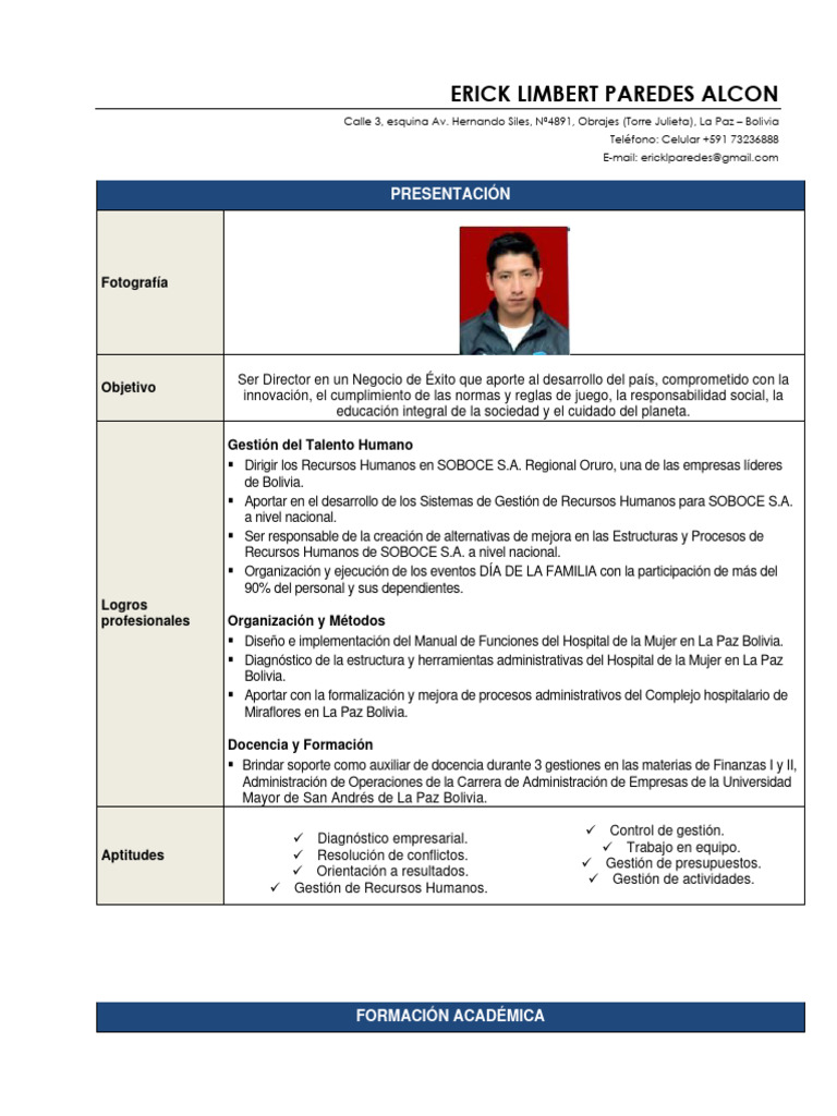 CV Erick Paredes (Act May16) | PDF | Gestión de recursos humanos | Hospital