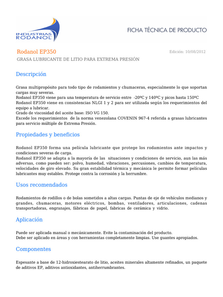 06 FT - Rodanol EP350 | PDF | Lubricante | Química