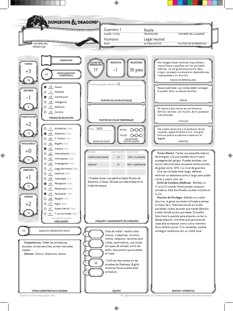 DND Startercharactersheets Es | PDF