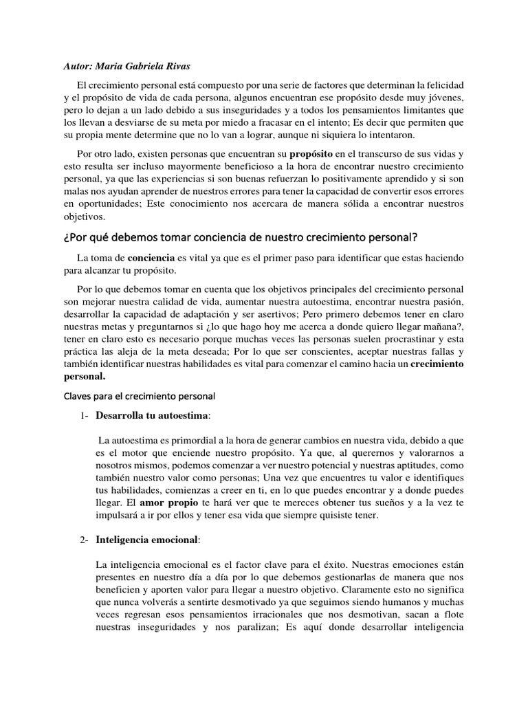 Crecimiento Personal Pdf Autoestima Desarrollo Personal