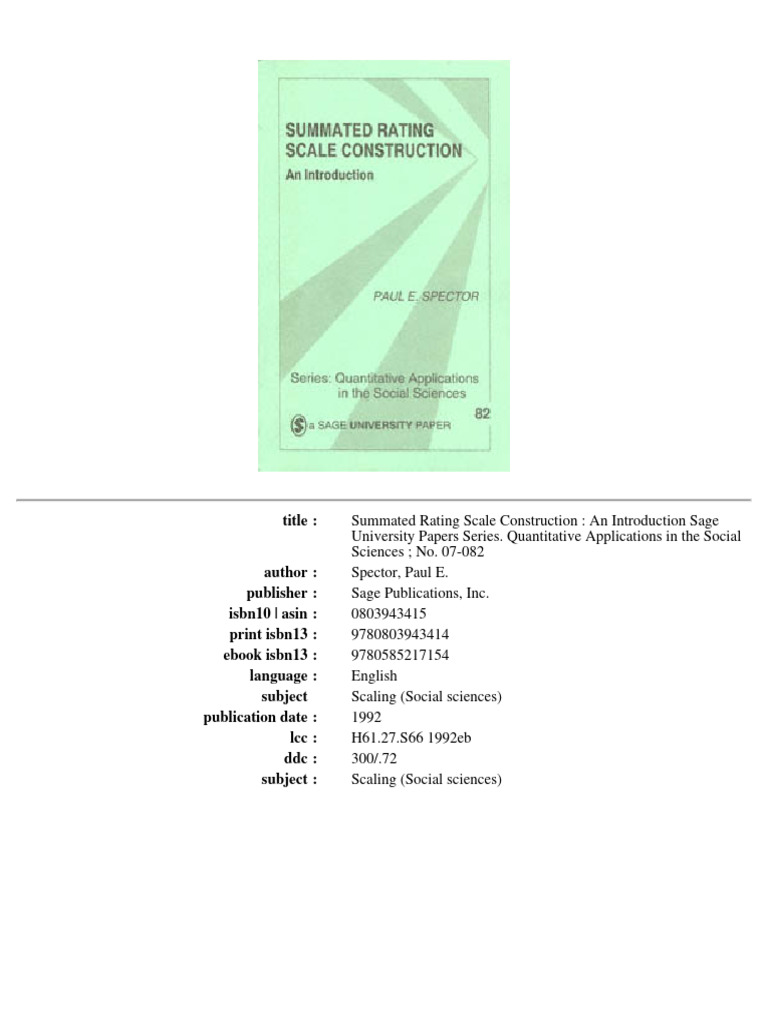 Spector (1992) Summated Rating Scale Construction | PDF | Methodology ...