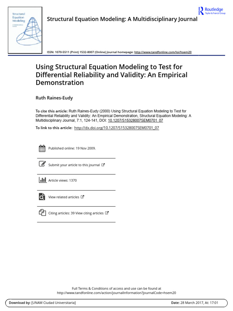 Raines-Eudy (2000) Dillon-Golstein Construct Reliability | PDF | Structural Equation Modeling ...