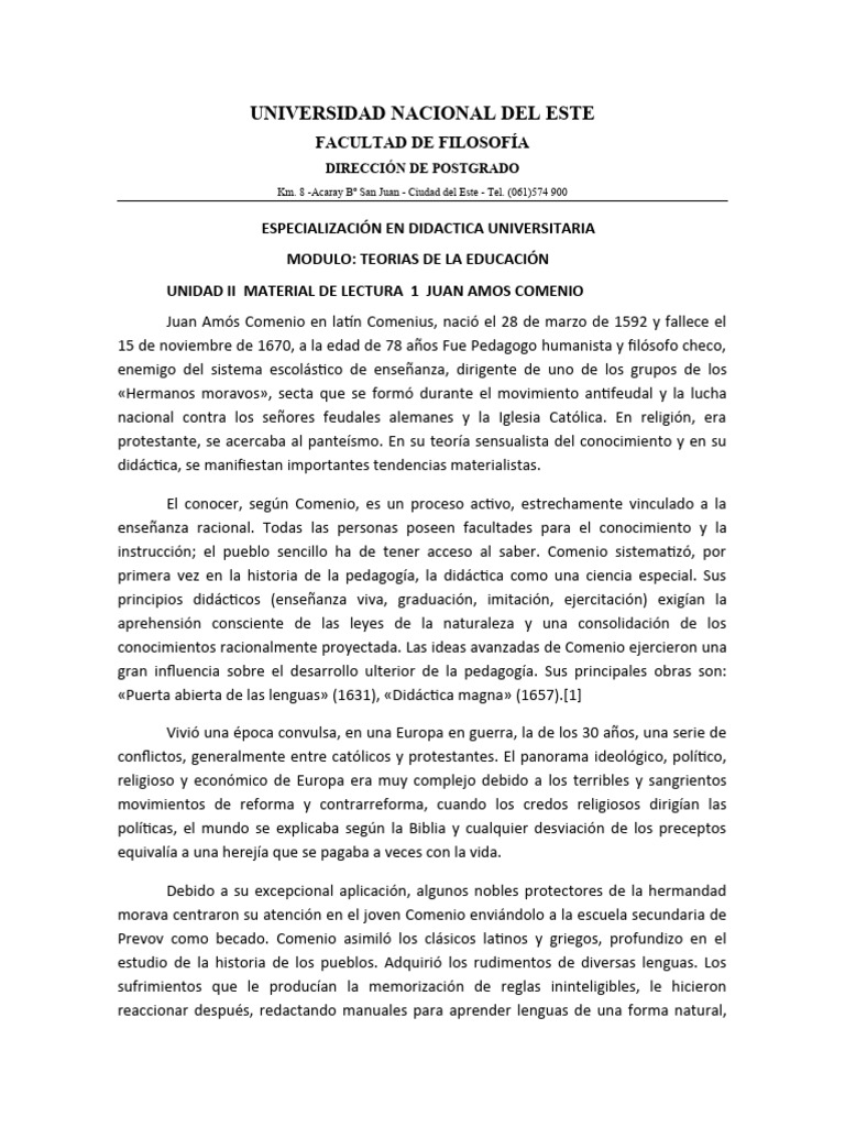 Unidad II Material 1 Comenio | PDF | Conocimiento | Enseñando