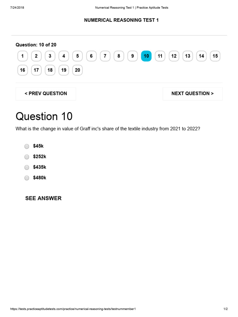 Numerical Reasoning Test 1 - Practice Aptitude Tests No10 | PDF | Computers