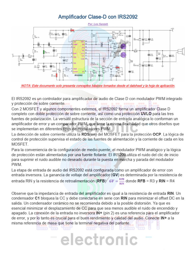 Amplificador Clase-D IRS2092 | PDF | Amplificador | Inductor