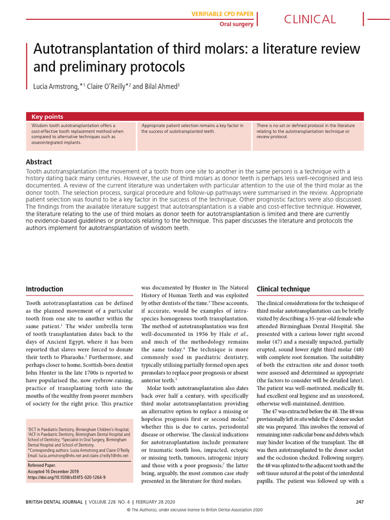 Autotransplantation of Third Molars: A Literature Review and ...