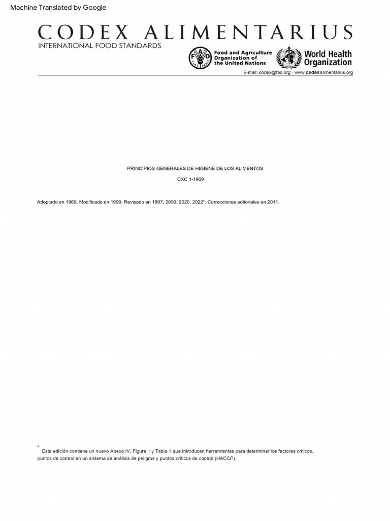 Codex Alimentario - Español | PDF | Análisis de Riesgo y Puntos Críticos de Control | Seguridad ...
