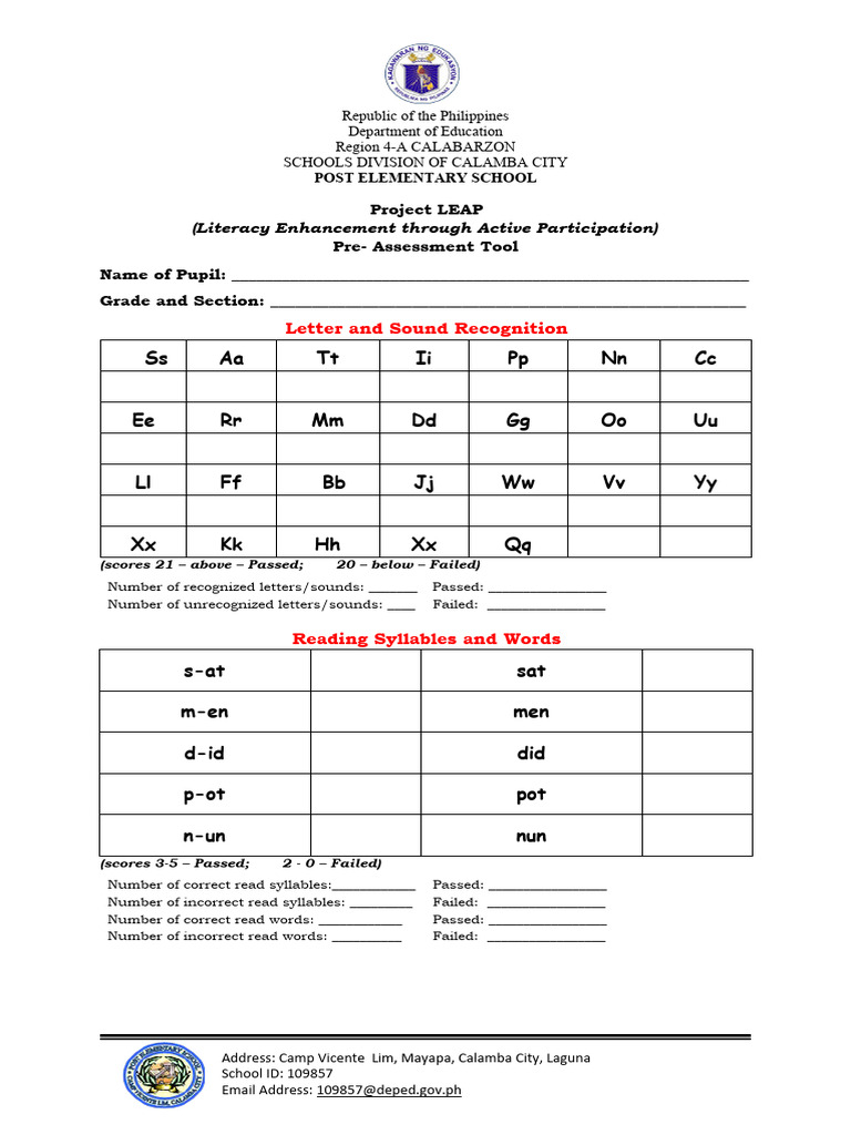 LEAP Pre-Assessment Tool | PDF