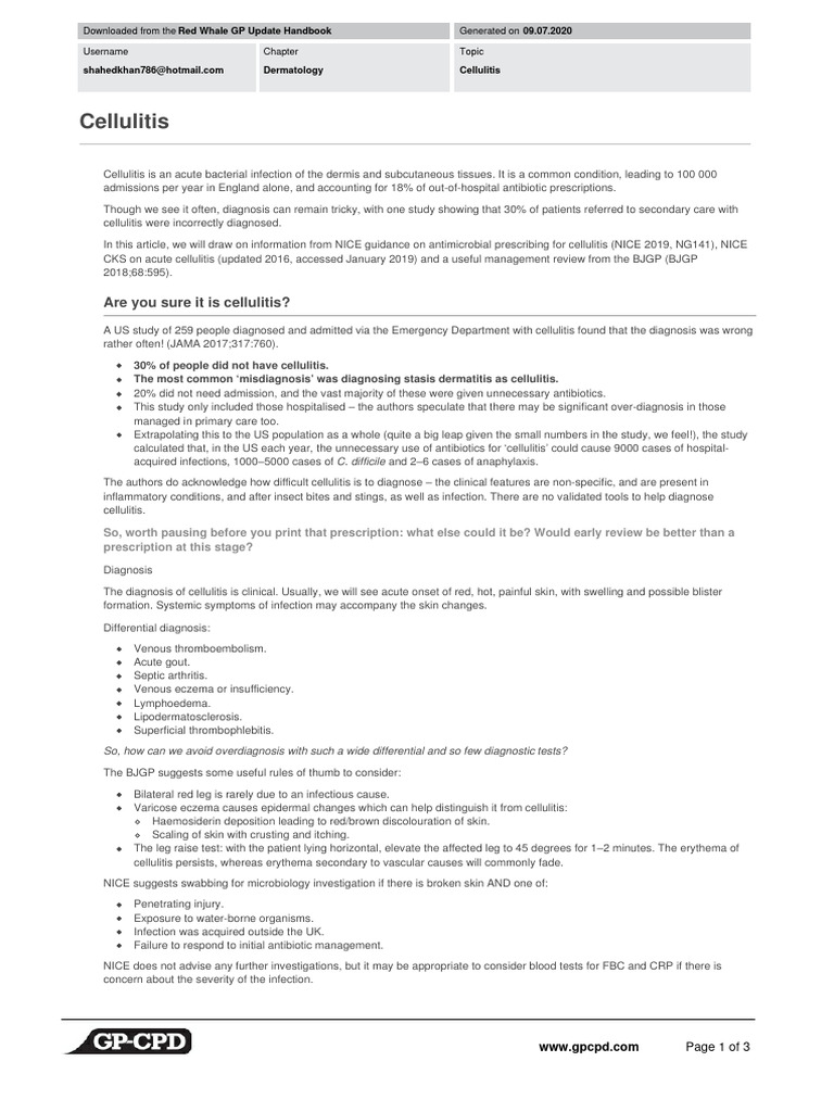 Cellulitis | PDF | Infection | Medical Diagnosis