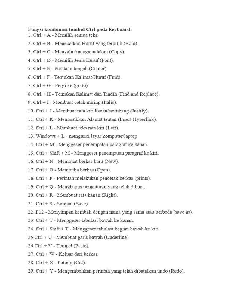 Fungsi Kombinasi Tombol CTRL Pada Keyboard | PDF Fungsi Kombinasi Tombol CTRL Pada Keyboard | PDF