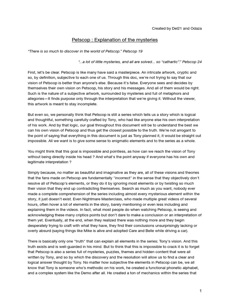 Petscop Explanation | PDF | Truth | Theory