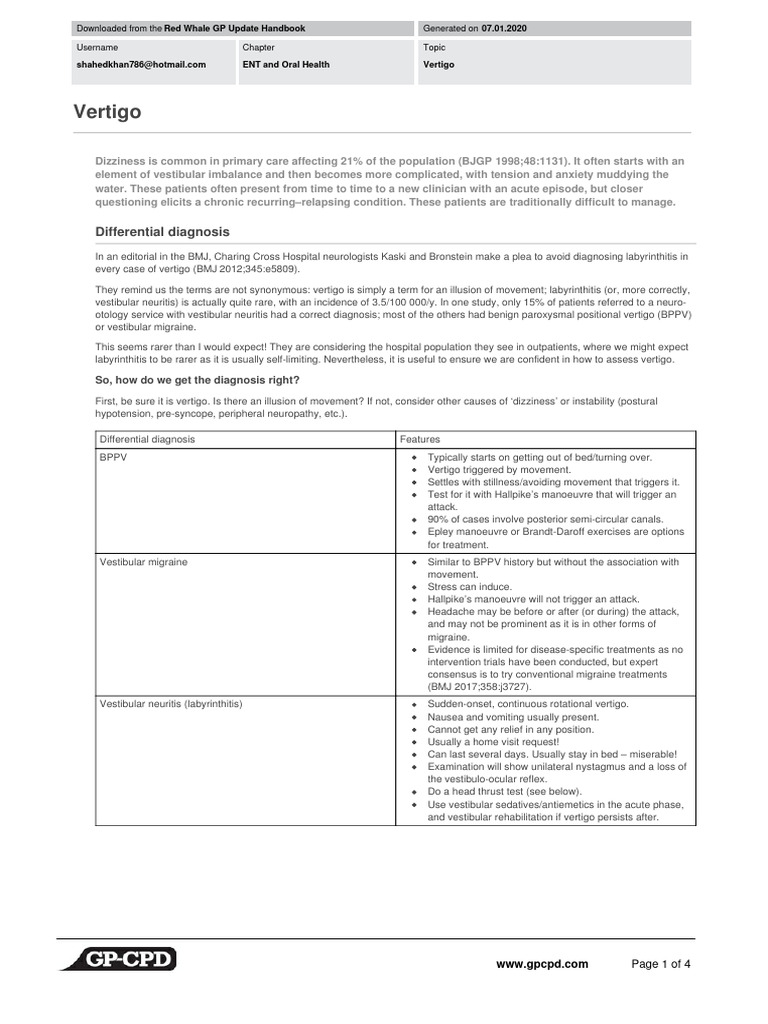 Vertigo | PDF | Vertigo | Ménière's Disease