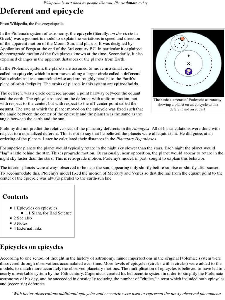 Wiki - Deferent and Epicycle | PDF | Ancient Science | Solar System