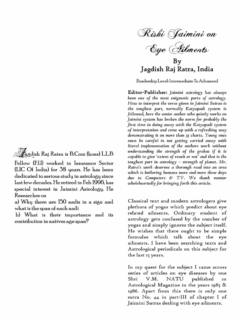 Rishi Jaimini On Eye Ailments | PDF | Planets In Astrology | Ancient ...