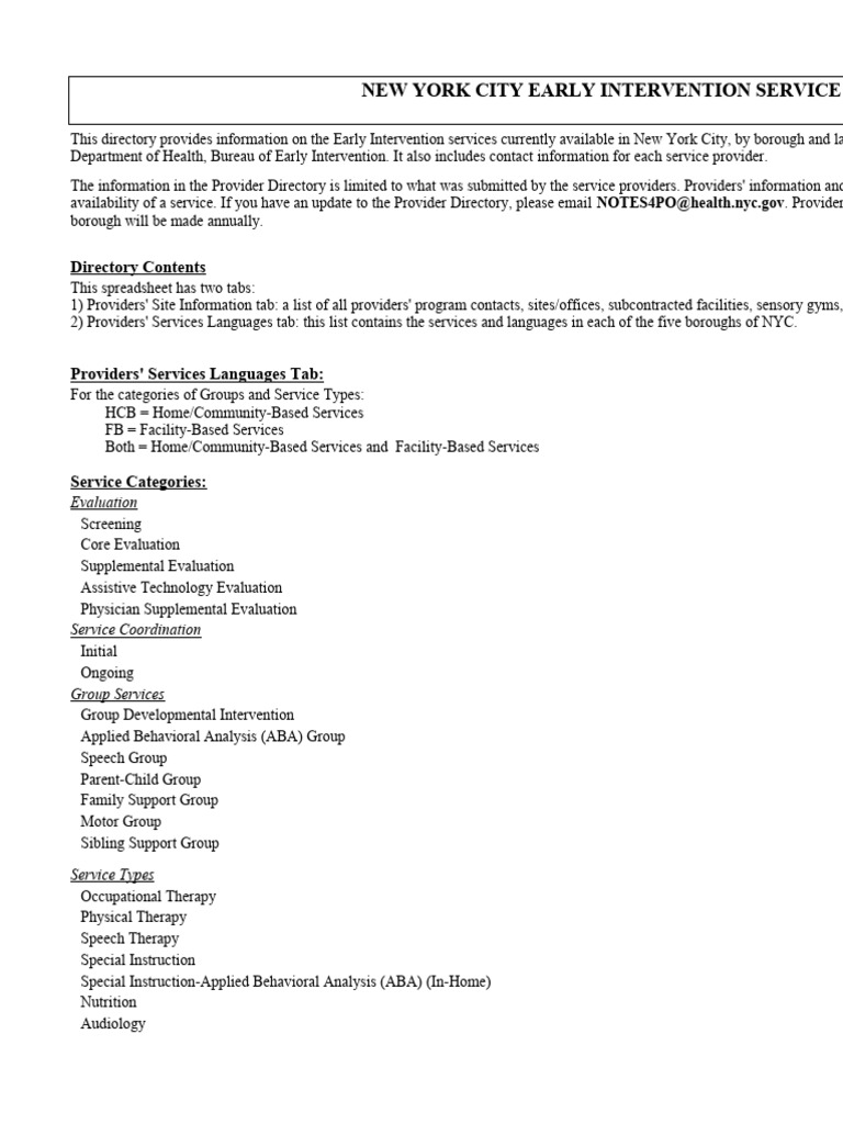 Ei Provider Directory | PDF | Child Development | Brooklyn