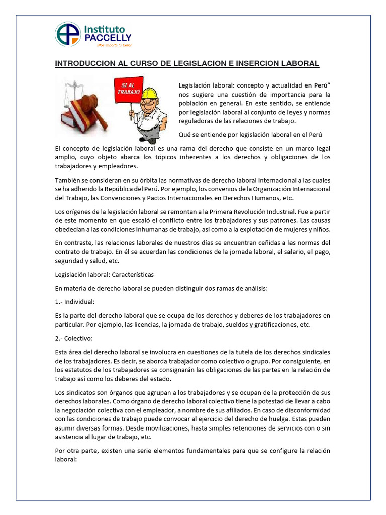 Tema 01. Introduccion Al Curso de Legislacion e Insercion Laboral | PDF | Derecho laboral ...