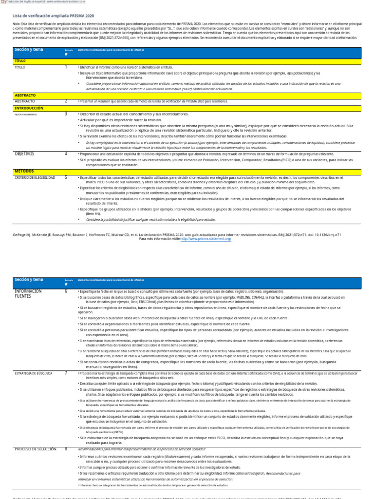 PRISMA 2020 Expanded Checklist - En.es | Descargar gratis PDF ...