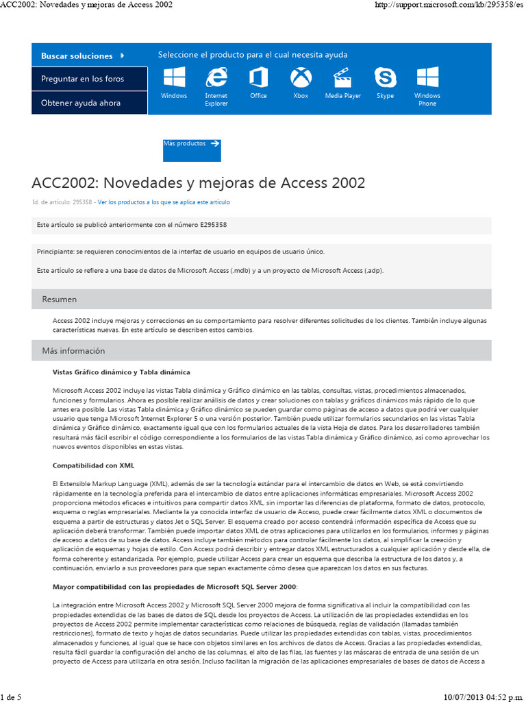 Novedades y Mejoras de Access 2002 | PDF | Servidor SQL de Microsoft | Microsoft