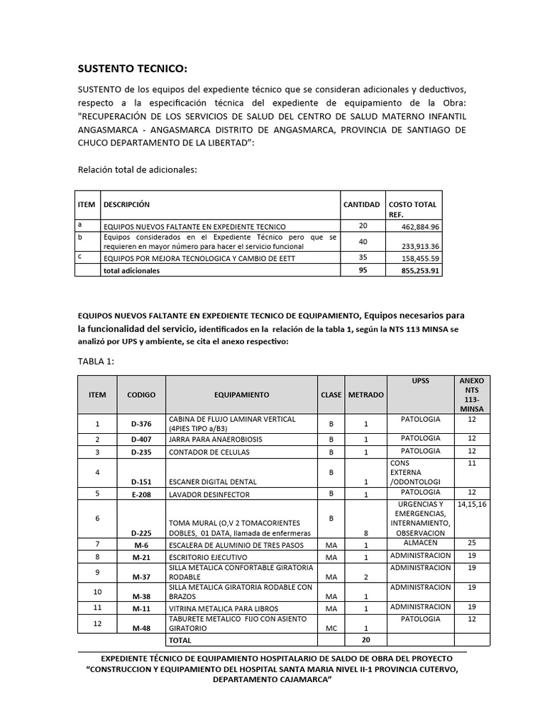 SUSTENTO TECNICO | PDF | Hospital | Medicina
