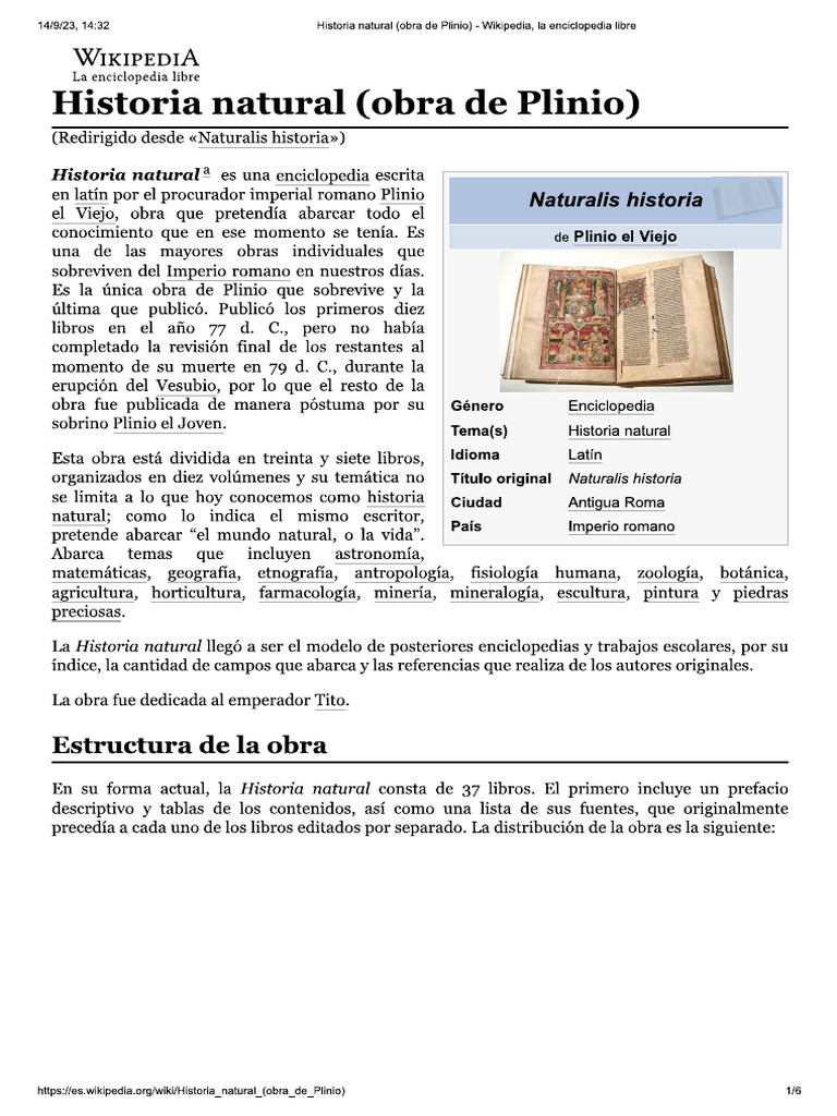 Historia Natural (Obra de Plinio) - Wikipedia, La Enciclopedia Libre | PDF