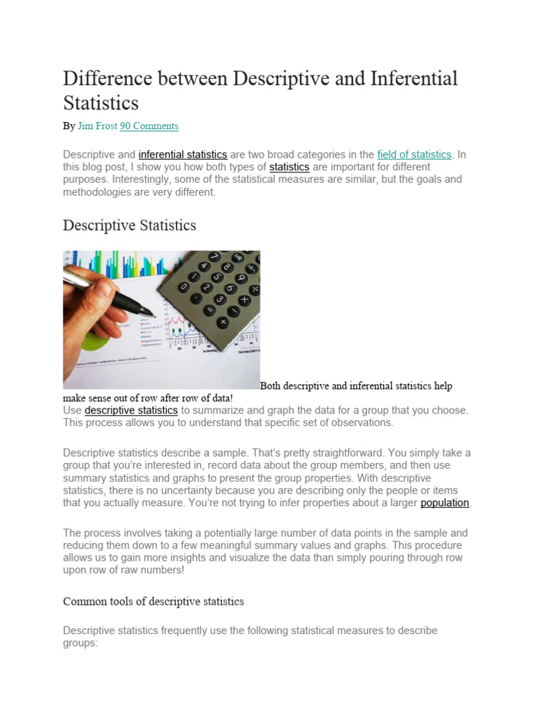 Difference Between Descriptive and Inferential Statistics | PDF | Statistics | Sampling (Statistics)