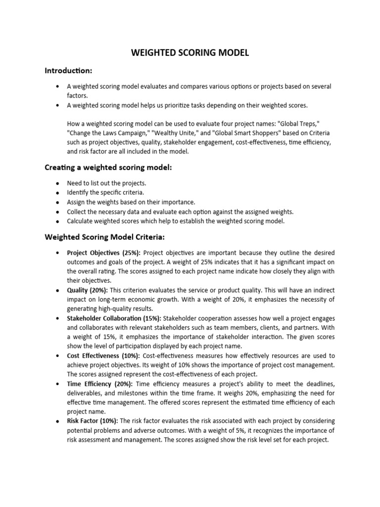 Word of Weighted Score Model | PDF | Risk | Cost Effectiveness Analysis