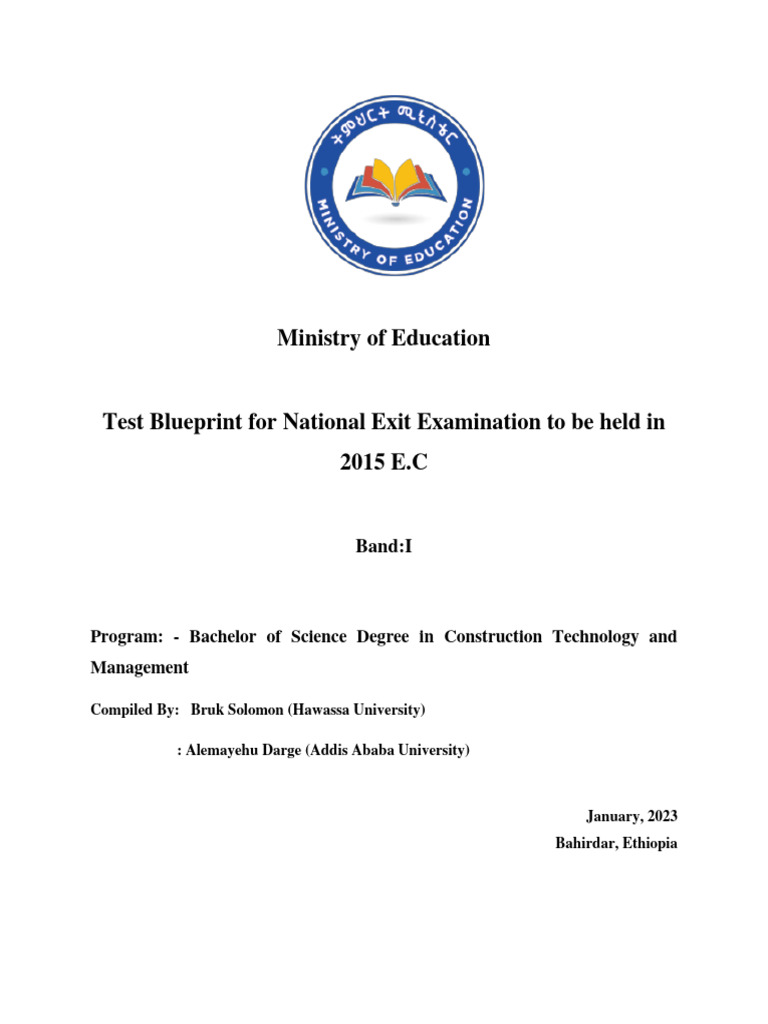Exit Exam Blueprint for COTM 2015 E.C. | PDF | Concrete | Learning