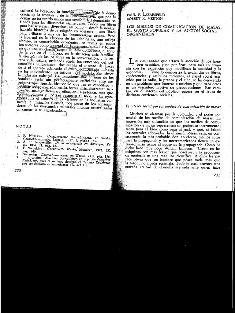 Los Medios de Comunicación de Masas, El Gusto Popular y La Acción ...