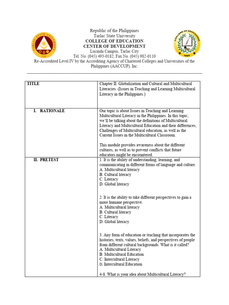 D. Issues in Teaching and Learning Multicultural Literacy in The PH ...