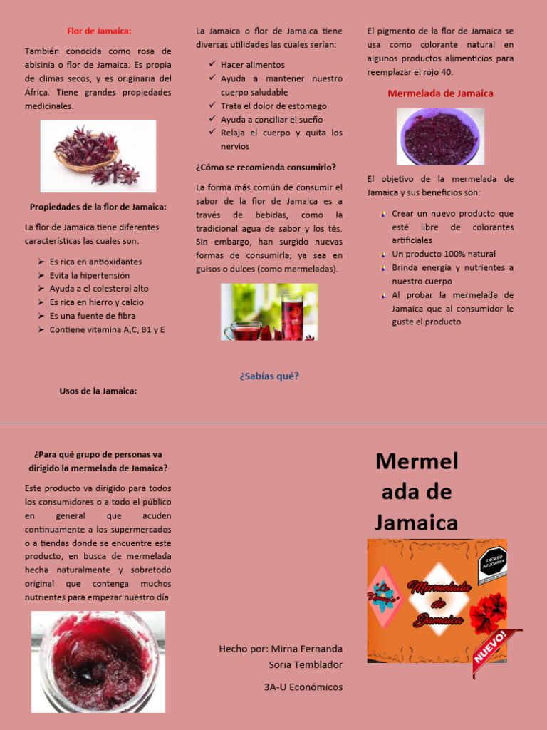 Triptico Mermelada de Jamaica | Descargar gratis PDF | Alimentos | Jamaica