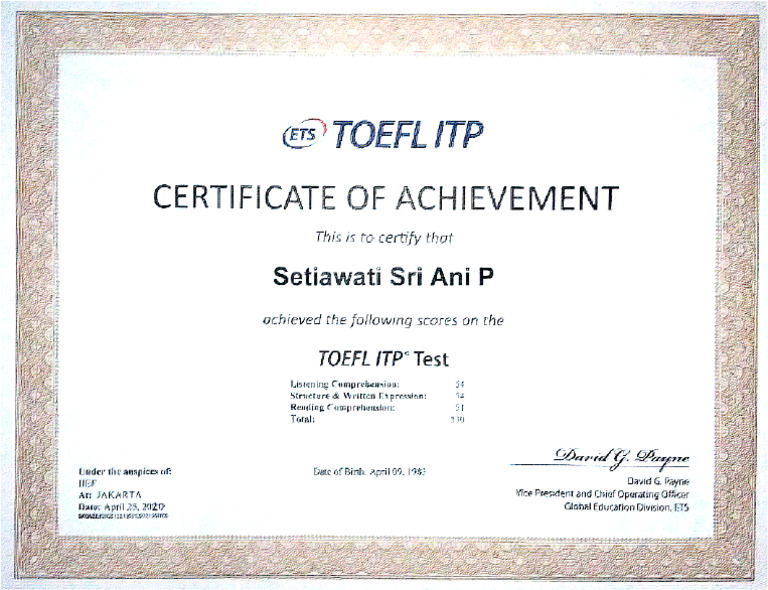 Sertifikat TOEFL ITP | PDF