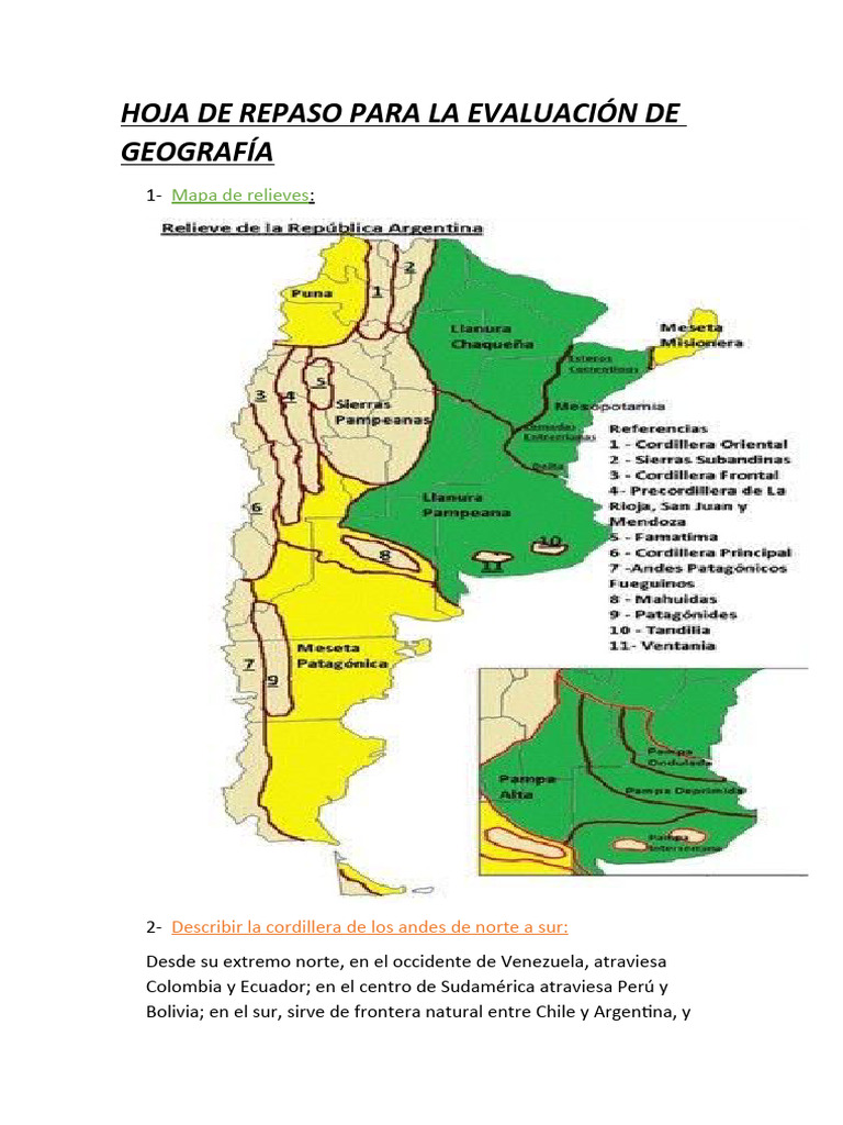 HOJA DE REPASO PARA LA EVALUACIÓN DE GEOGRAFÍA 4to | PDF