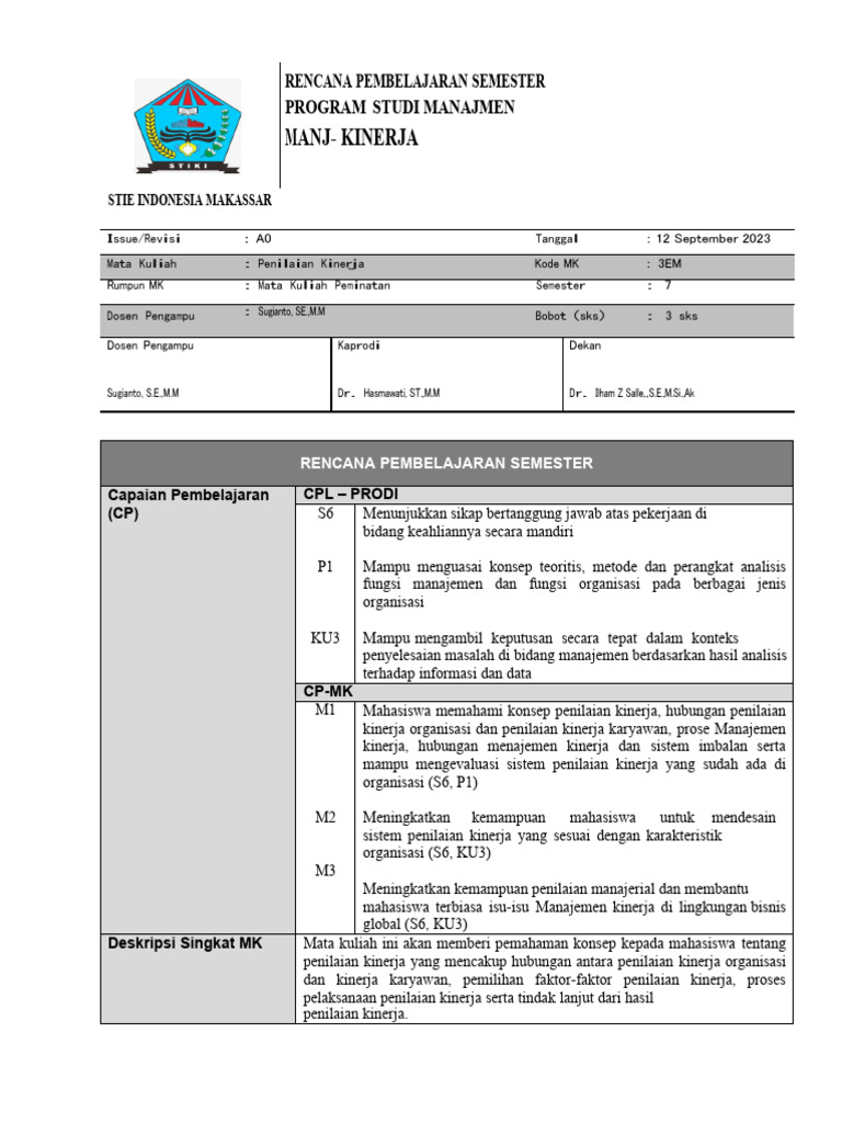 RPS Penilaian Kinerja | PDF