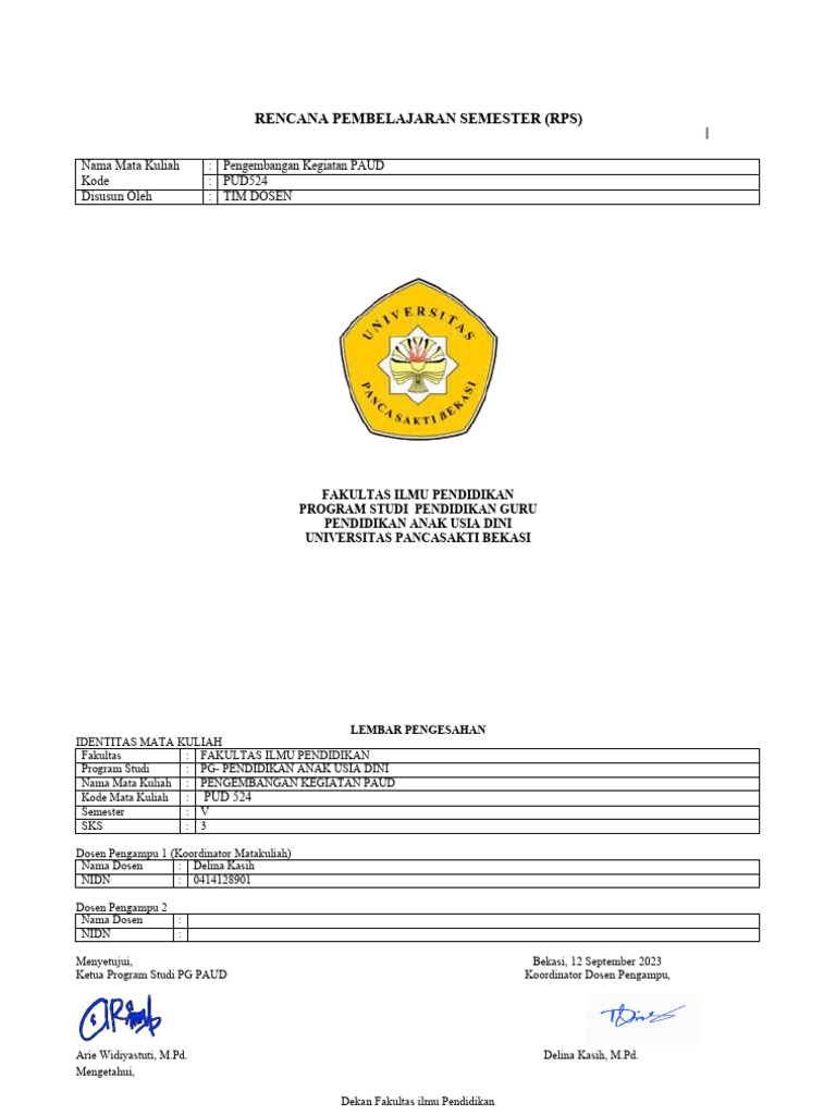 RPS Pengembangan Kegiatan PAUD | PDF | Sains & Matematika