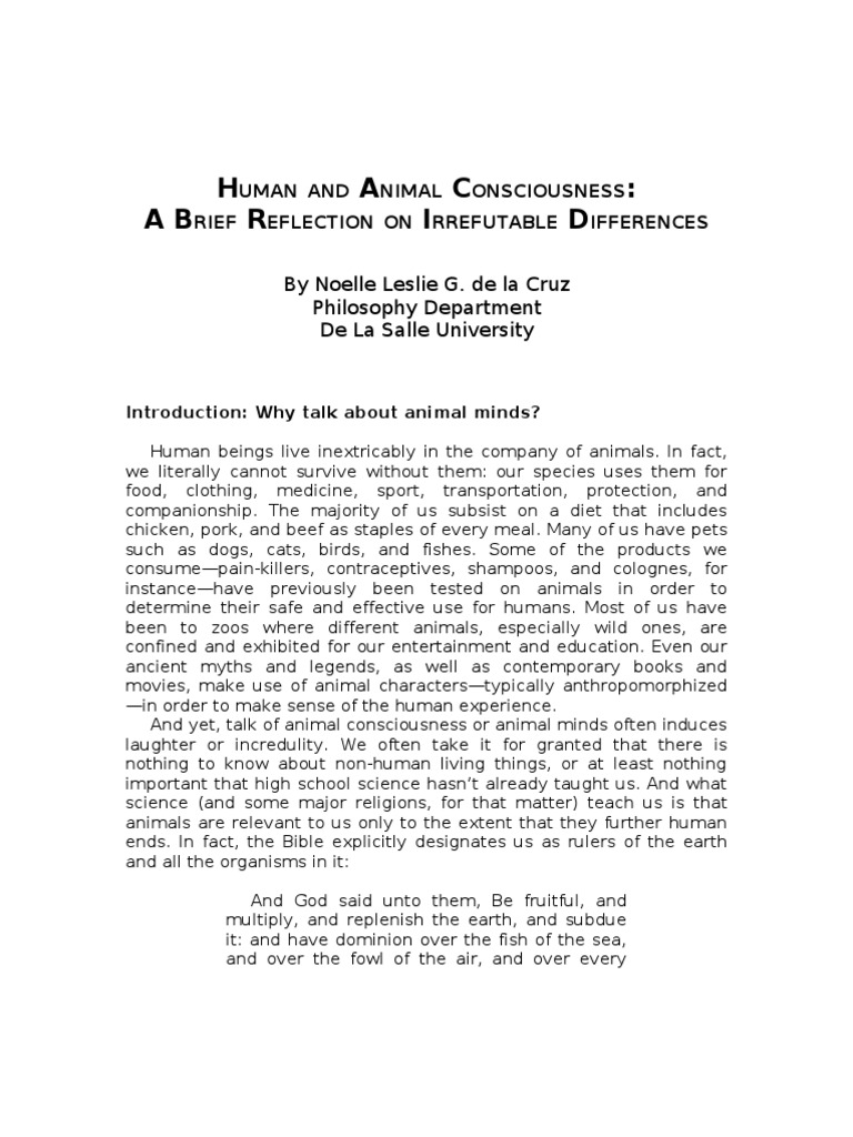 Human and Animal Consciousness | PDF | Consciousness | Animal Rights