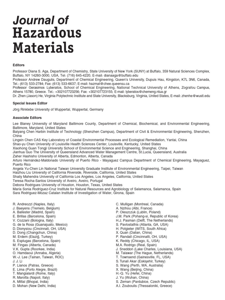 Editorial Board - 2022 - Journal of Hazardous Materials | PDF ...