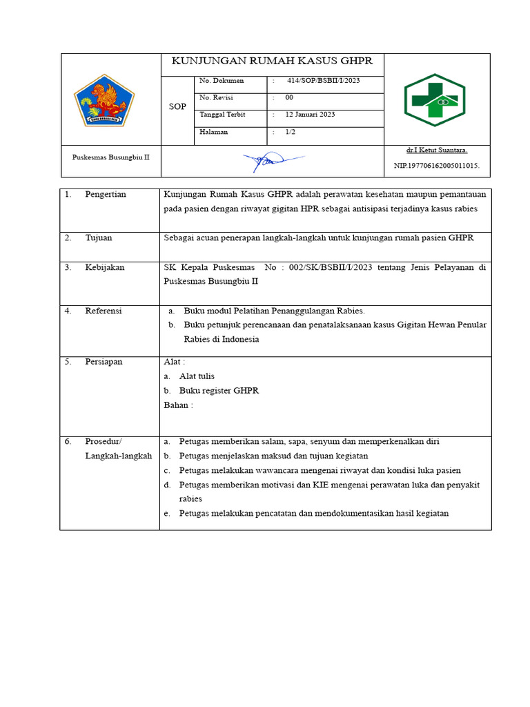 Sop Kunjungan Rumah Kasus Ghpr. | PDF