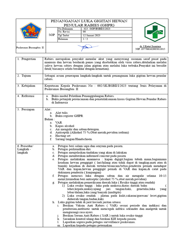 Sop Penanganan Kasus GHPR | PDF
