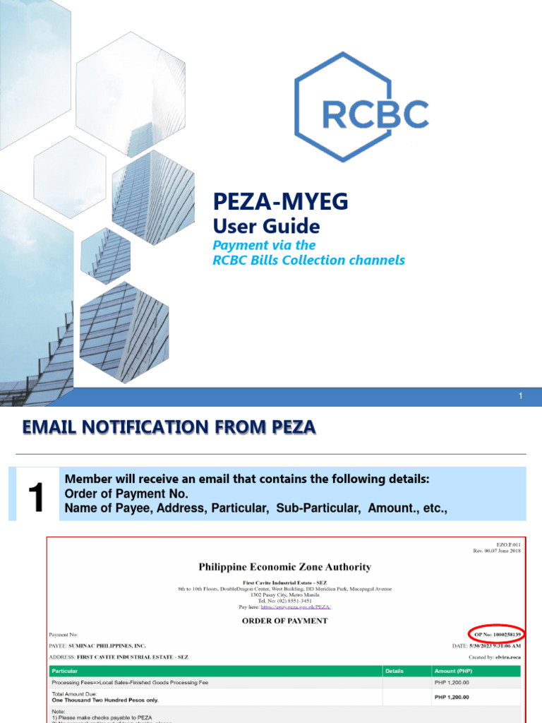 PEZA-MYEG Bills Payment User Guide - 01 August 2023 v2.1 | PDF