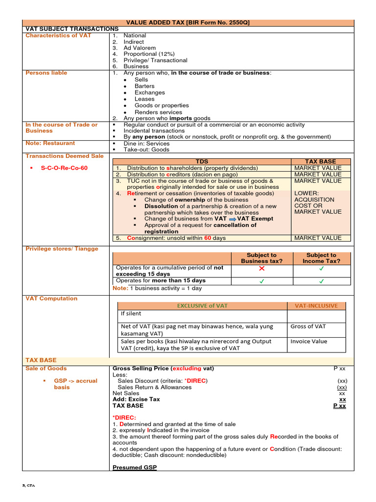 Quick Notes - Business Tax | PDF