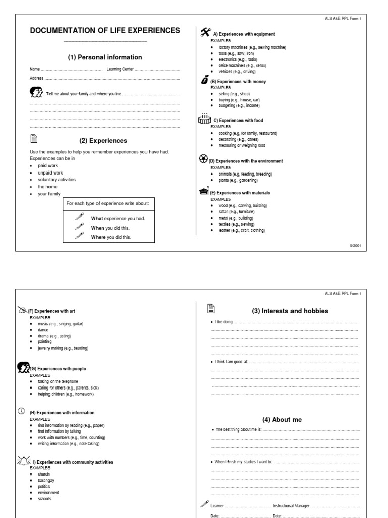 Life Experience Documentation Form | PDF | Home & Garden
