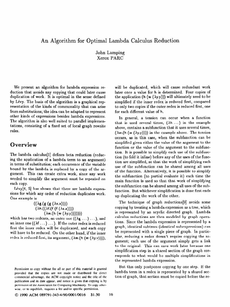 An Algorithm For Optimal Lambda Calculus Reduction | Download Free PDF ... An Algorithm For Optimal Lambda Calculus Reduction | Download Free PDF ...