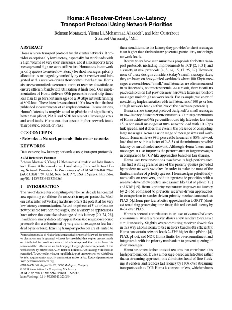 Homa A Receiver-Driven Low-Latency - Some - 2018 - Stanford University | PDF | Technology ...